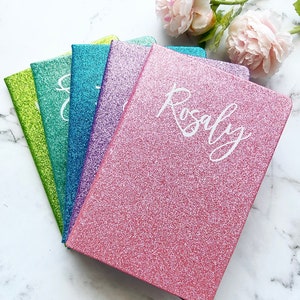 Personalised Notebook Glitter Sparkly Rose Gold Silver Journal ...