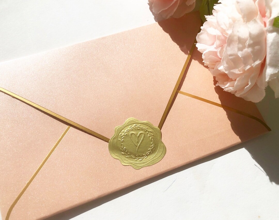 50x Gold Foil Envelope Sticker, Envelope Seals, Love Heart Seal ...