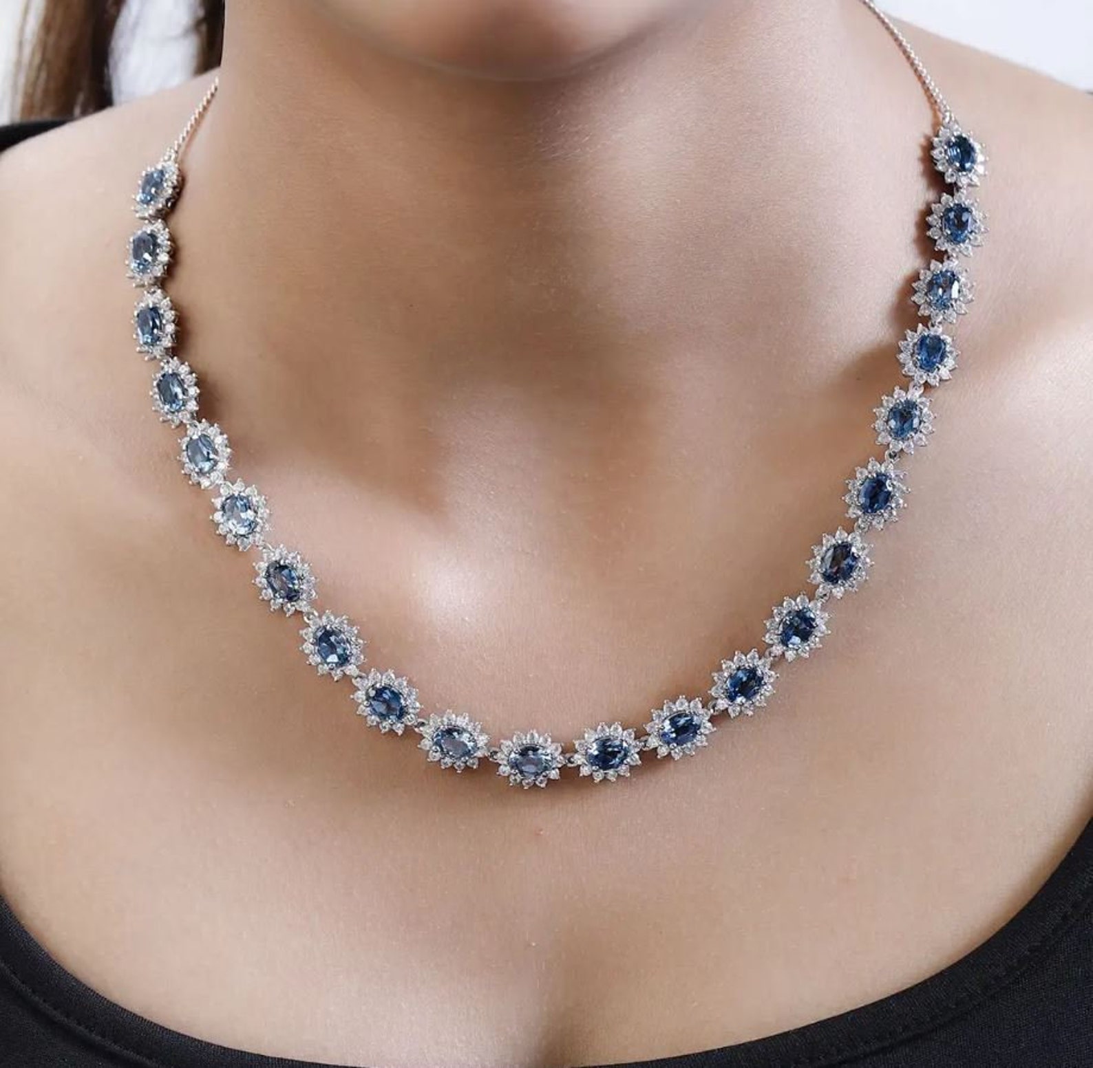 London Blue Topaz With White Topaz Necklace in Sterling Silver, London ...