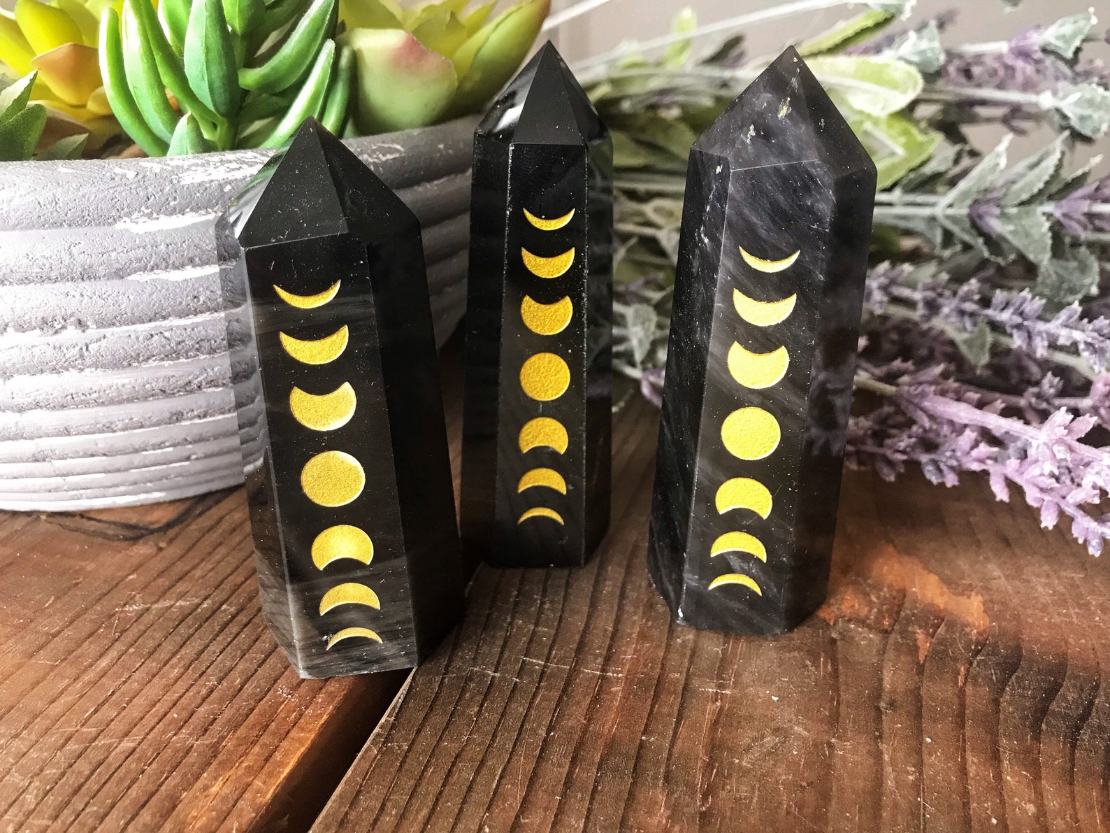 Gold Sheen Obsidian Moon Phase Tower Silver Sheen Obsidian - Etsy