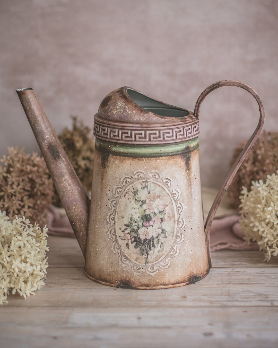 Decorative Handpainted Watering Can, Metal Rustic Watering Pitcher Jug ...