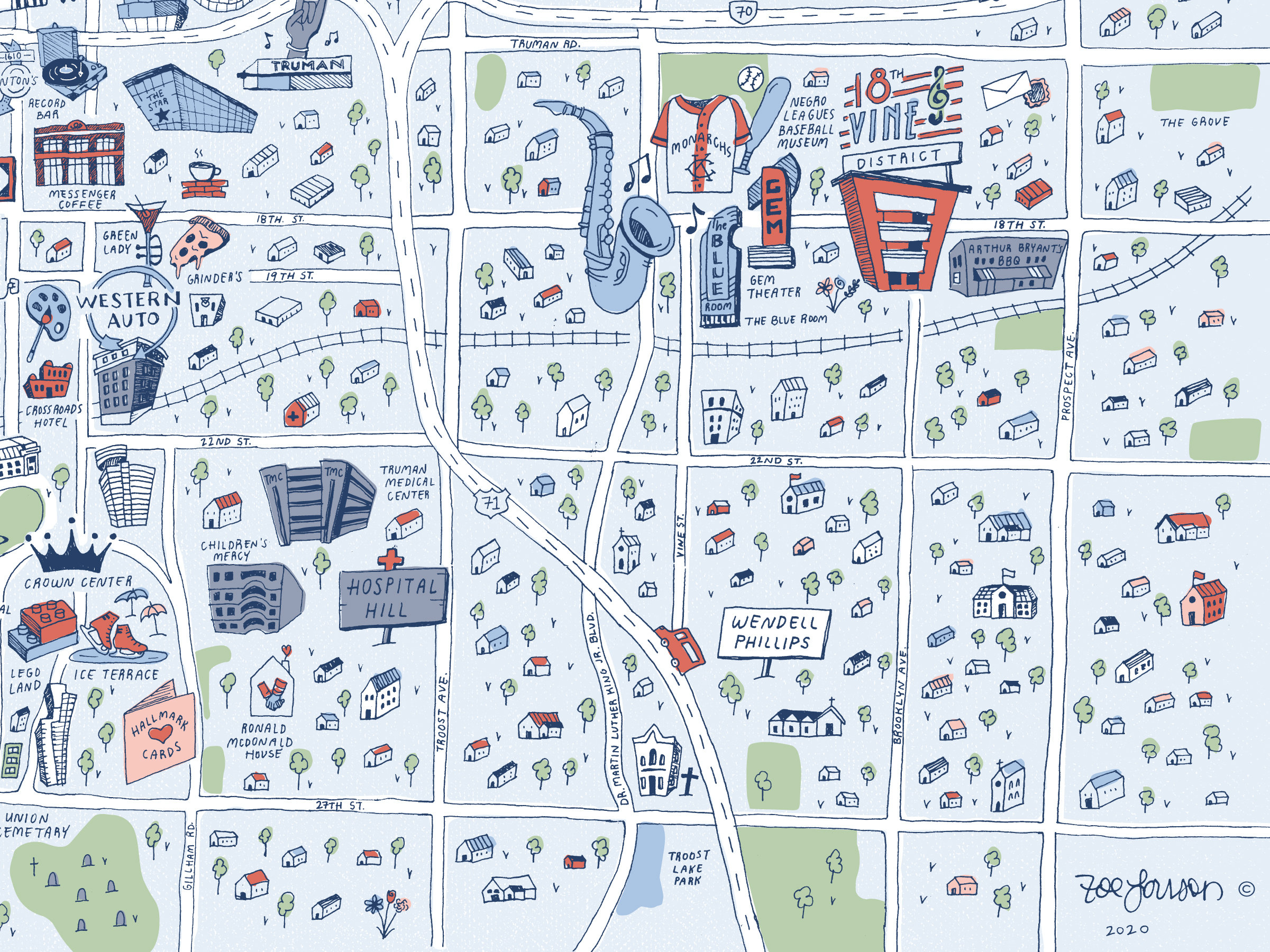 Illustrated Map of Kansas City - Downtown - Etsy