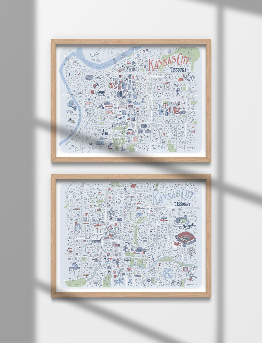 Illustrated Map of Kansas City - Downtown & Midtown Prints - Etsy