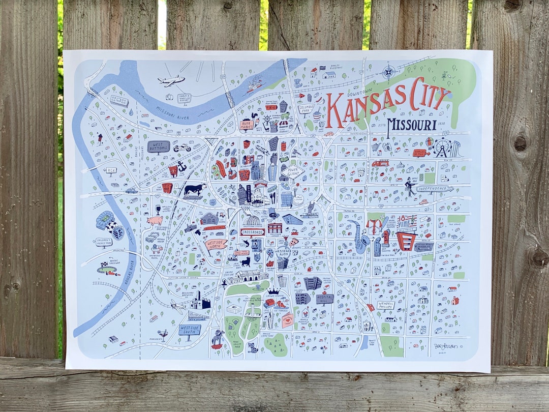Illustrated Map of Kansas City - Downtown - Etsy