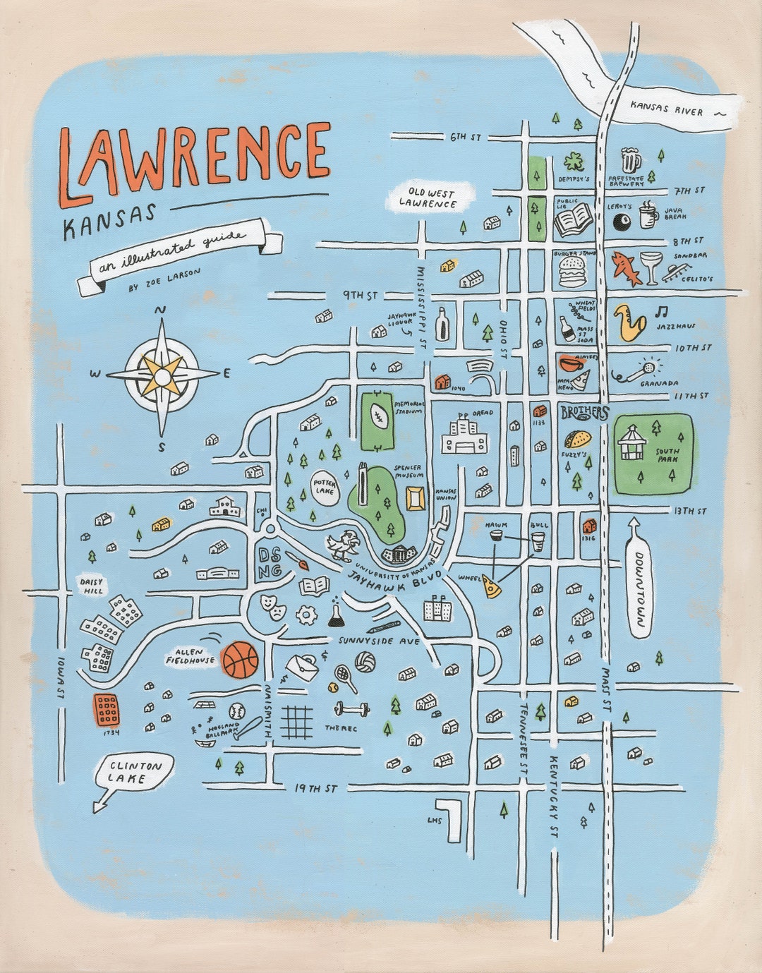 Illustrated Map of Lawrence - DIGITAL PRINT - Etsy