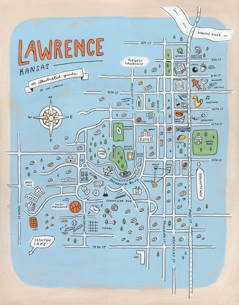 Illustrated Map of Lawrence - DIGITAL PRINT - Etsy