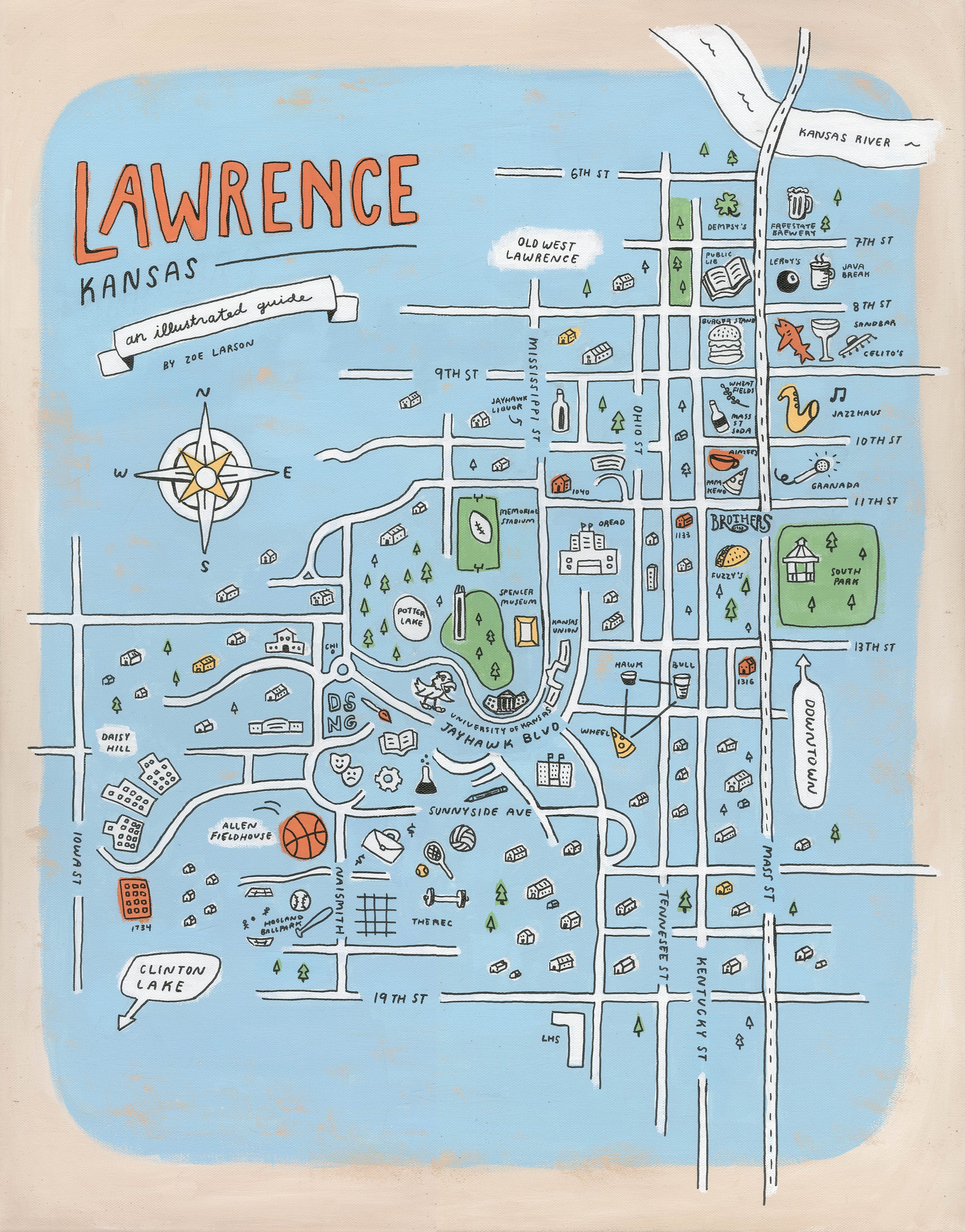 Illustrated Map of Lawrence - DIGITAL PRINT - Etsy