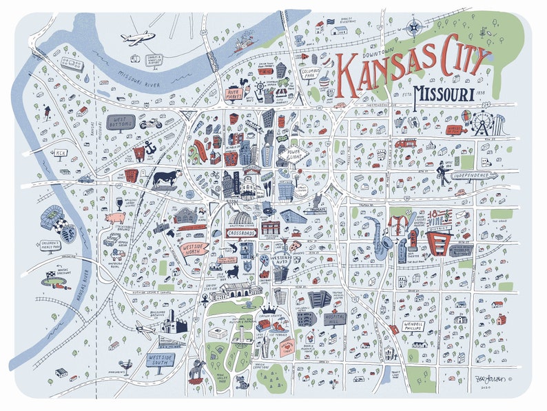 Illustrated Map of Kansas City Downtown DIGITAL PRINT | Etsy Australia