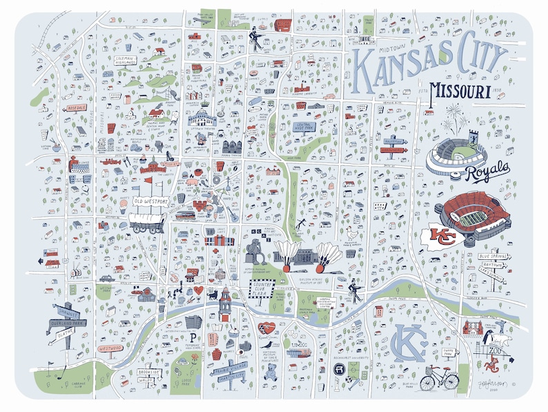 Illustrated Map of Kansas City (DIGITAL PRINT) - Etsy