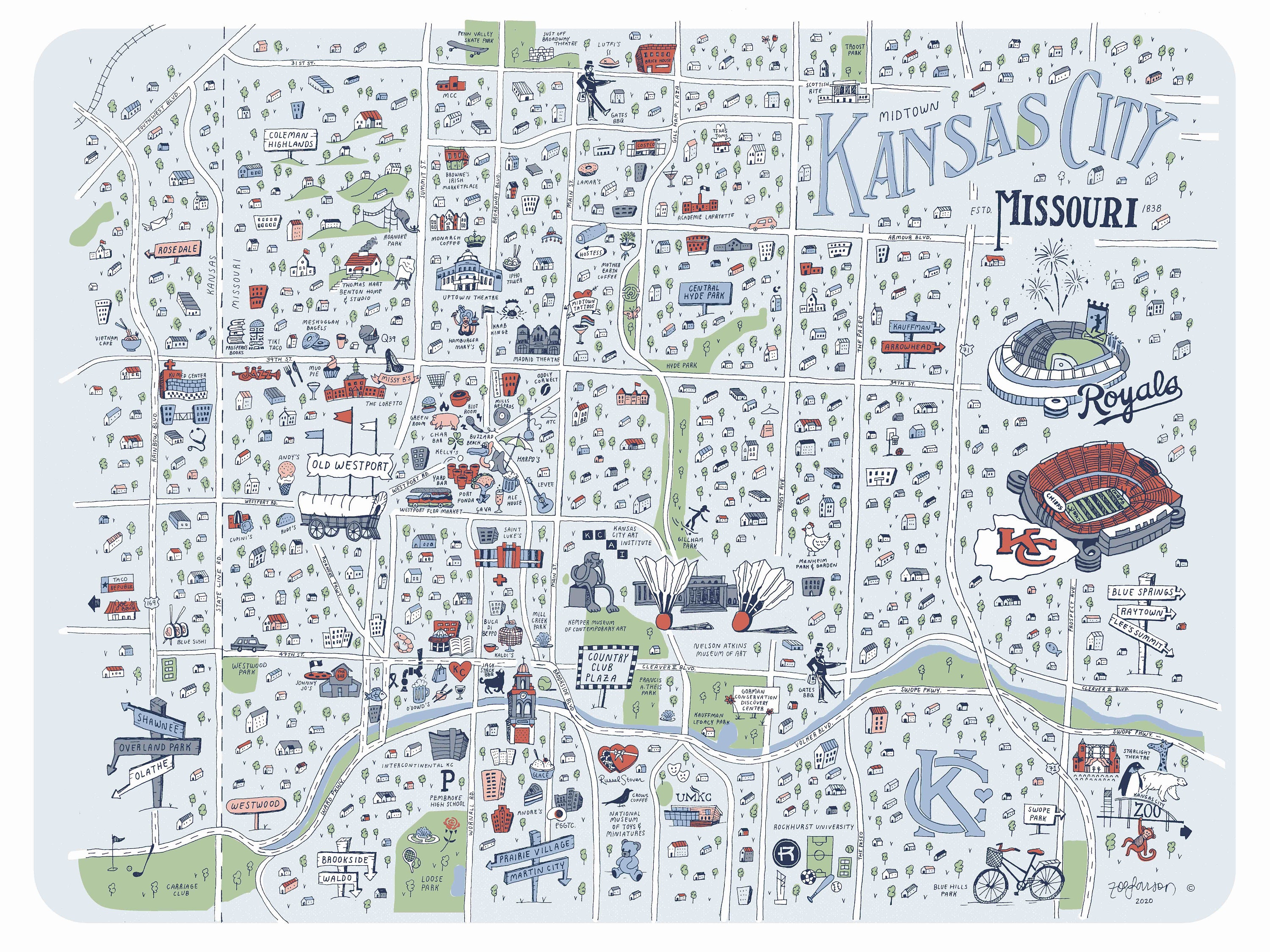 Illustrated Map of Kansas City (DIGITAL PRINT) - Etsy