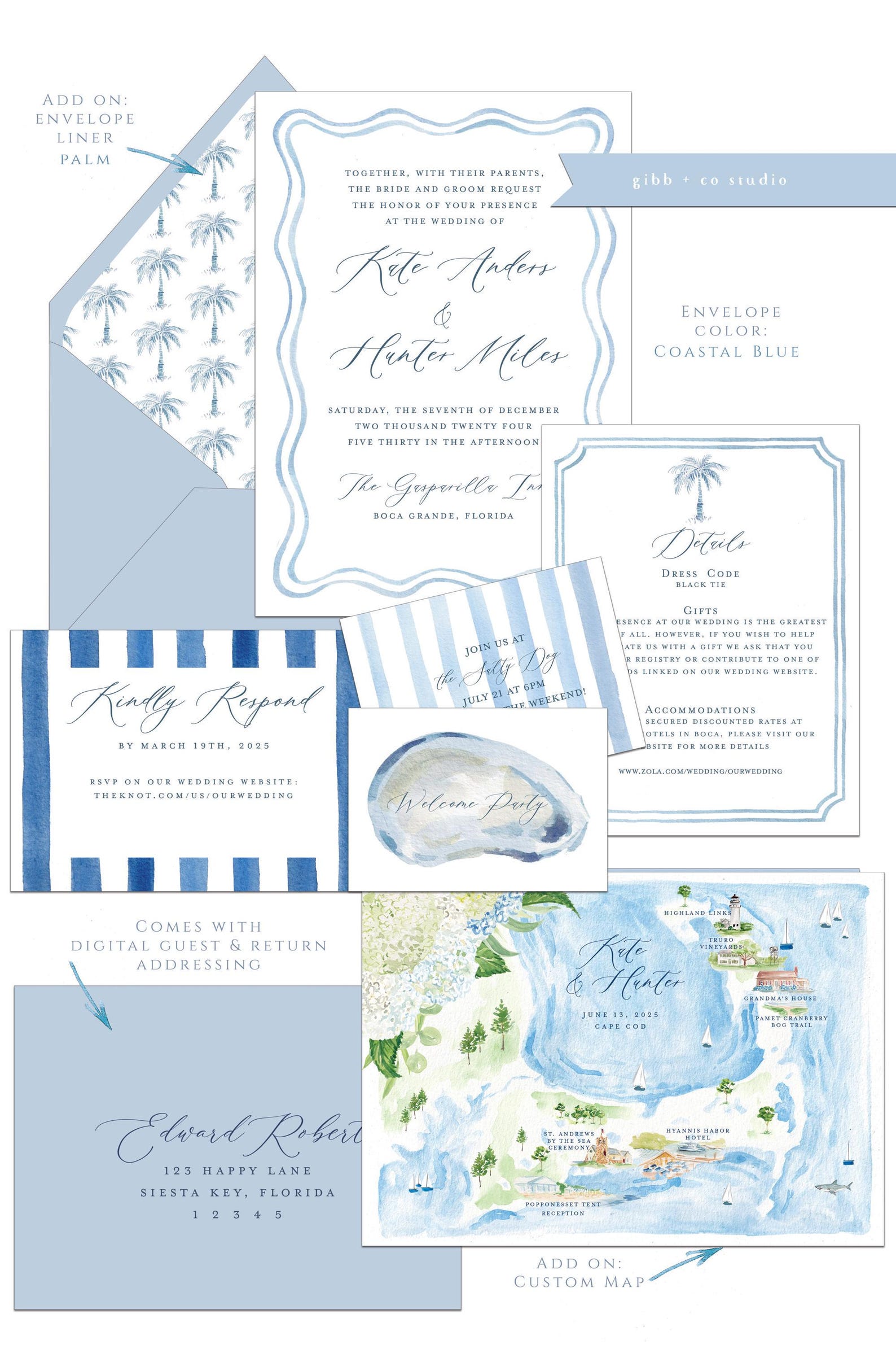 Grayson Coastal Wedding Invitation, Beach Wedding, Nautical Wedding ...