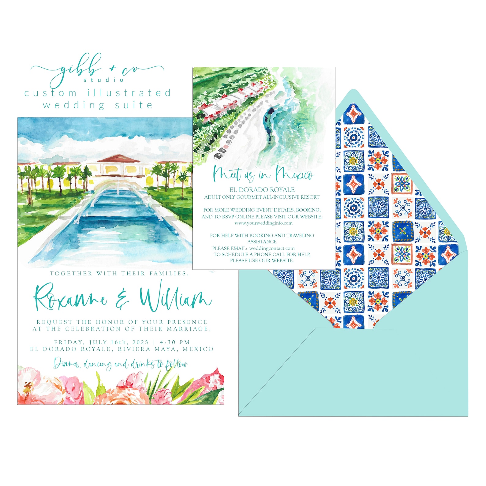 Custom Watercolor, Destination Wedding, Illustration, Save the Date ...