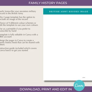 Family History Genealogy Printable Template Pages British Army Record ...