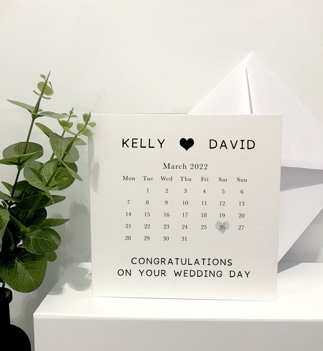 Personalised Wedding Card, Calendar Wedding Card, Linen Card, Wedding ...