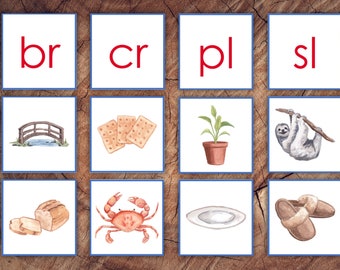Preschool Consonant Blends Picture Matching Cards Cursive | Etsy