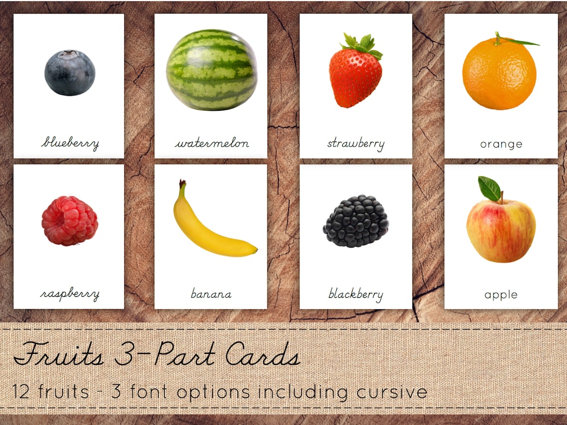 Fruits 3-part Cards Montessori Nomenclature Cards | Etsy