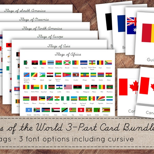 North American Flags Montessori 3 Part Cards - Etsy