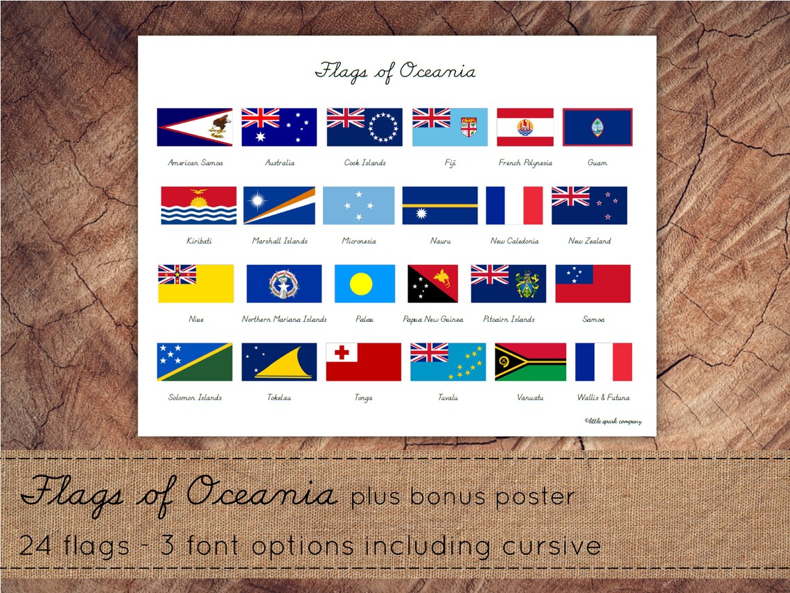 Flags of Oceania 3-part Cards Montessori Nomenclature Cards | Etsy