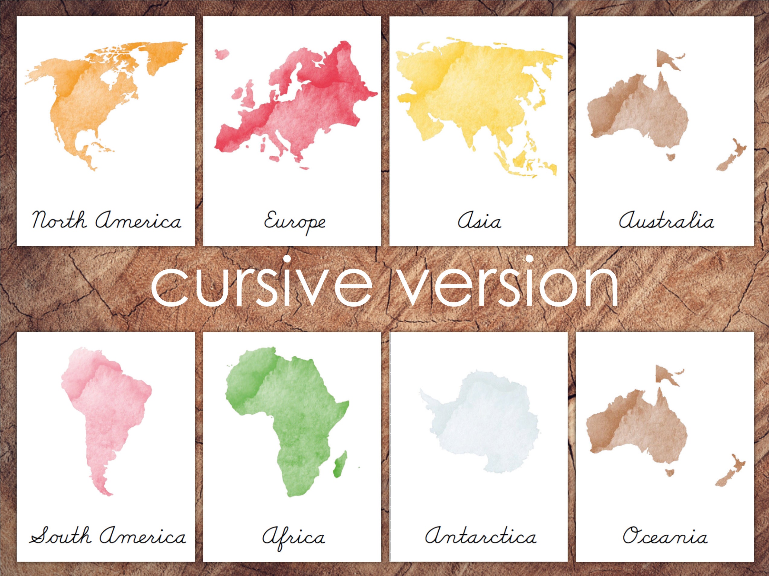 ENGLISH Continents of the World 3-part Card Set Montessori - Etsy