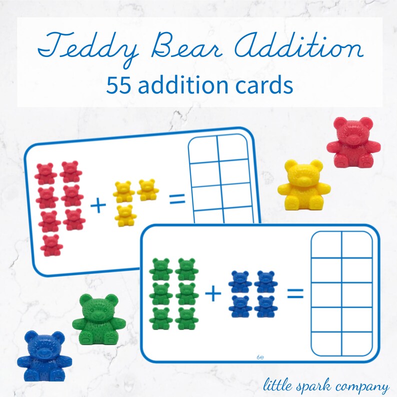 Teddy Bear Addition Cards for Sums 1-10 Preschool Addition | Etsy