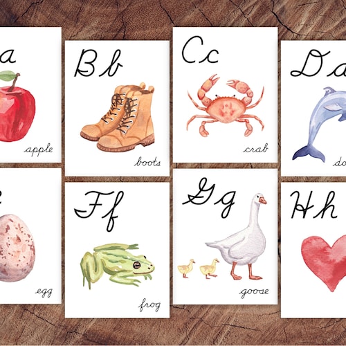 Cursive Alphabet Flash Cards Nature Based Printable - Etsy