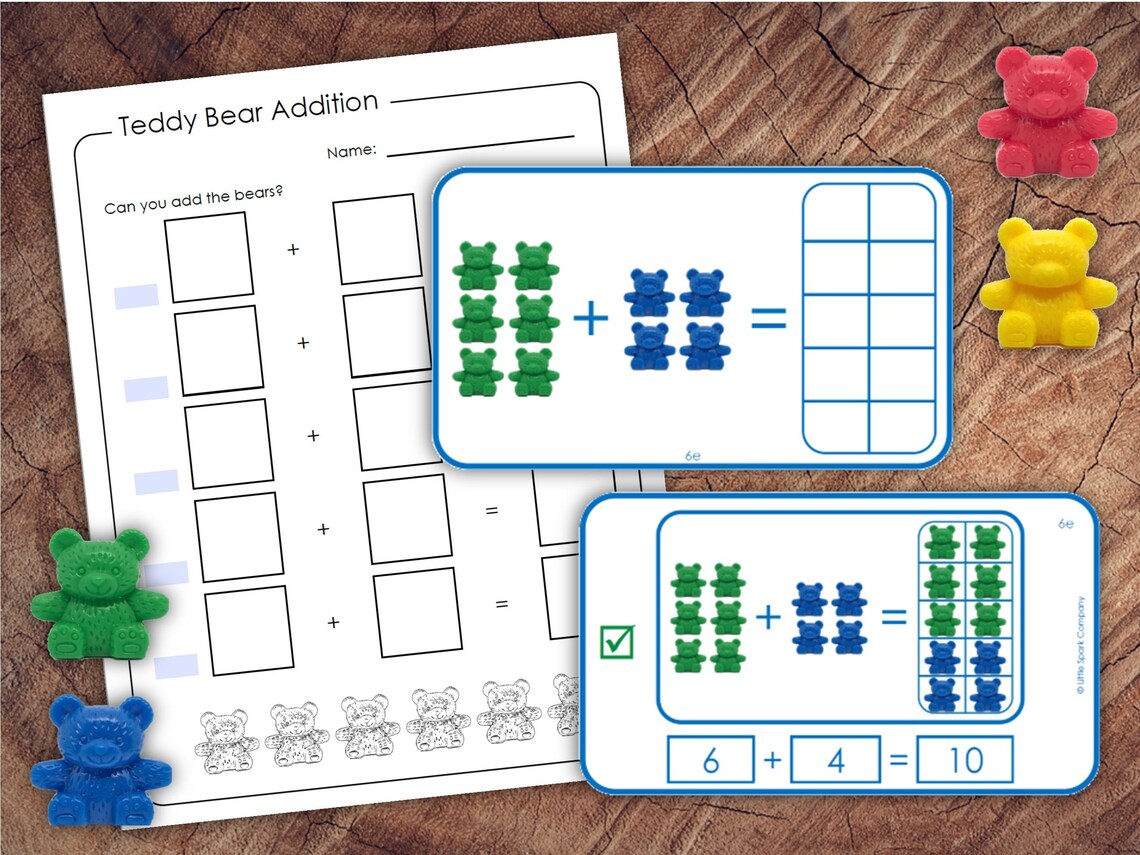 Teddy Bear Addition Cards for Sums 1-10 Preschool Addition | Etsy