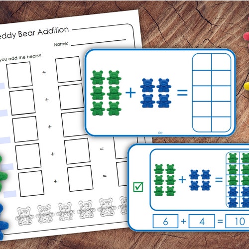 Teddy Bear Addition Cards for Sums 1-10 Preschool Addition - Etsy