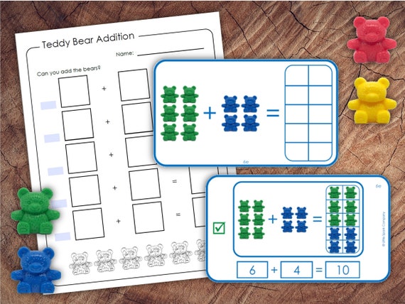 Teddy Bear Addition Cards for Sums 1-10 Preschool Addition | Etsy