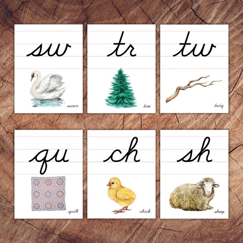 Cursive Beginning Blends Posters Lined, Large Format for Classroom Use ...
