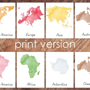 ENGLISH Continents of the World 3-part Card Set, Montessori Preschool ...