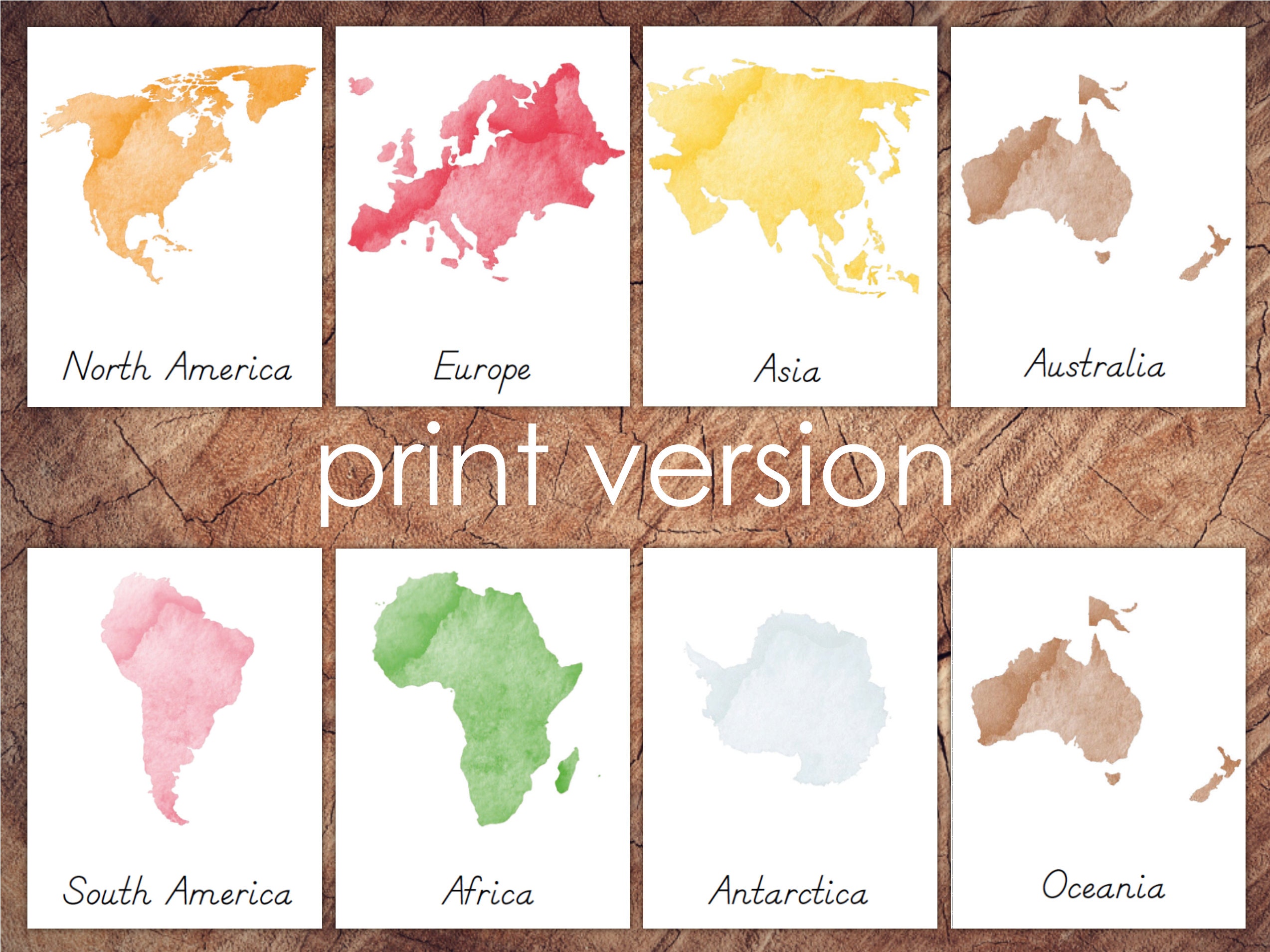 ENGLISH Continents of the World 3-part Card Set Montessori - Etsy