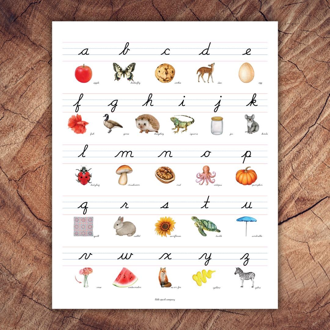 Cursive Lowercase Alphabet Poster, Lined, 3 Size Options - Etsy