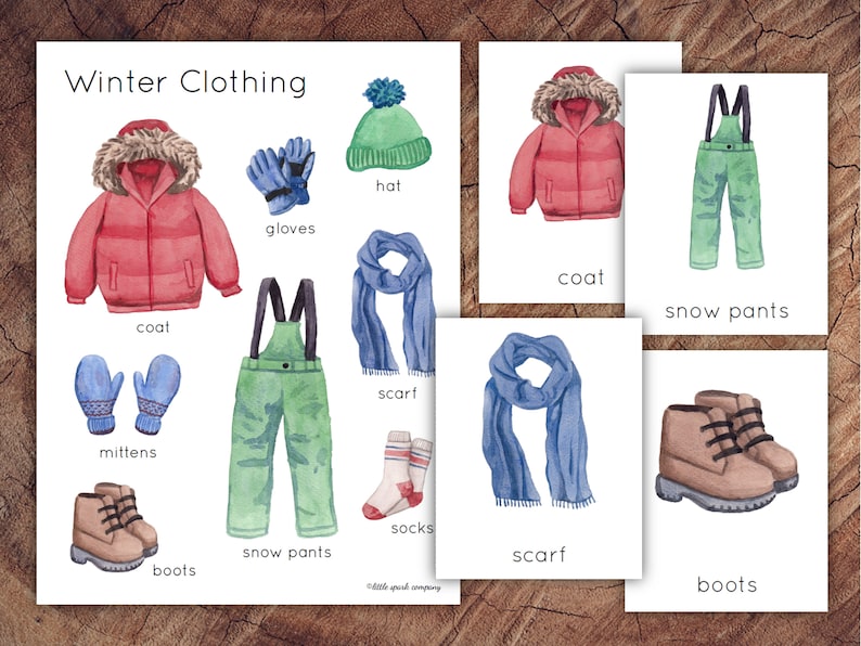 Winter Clothing Poster and 3-part Card Set, 3 Font Options - Etsy