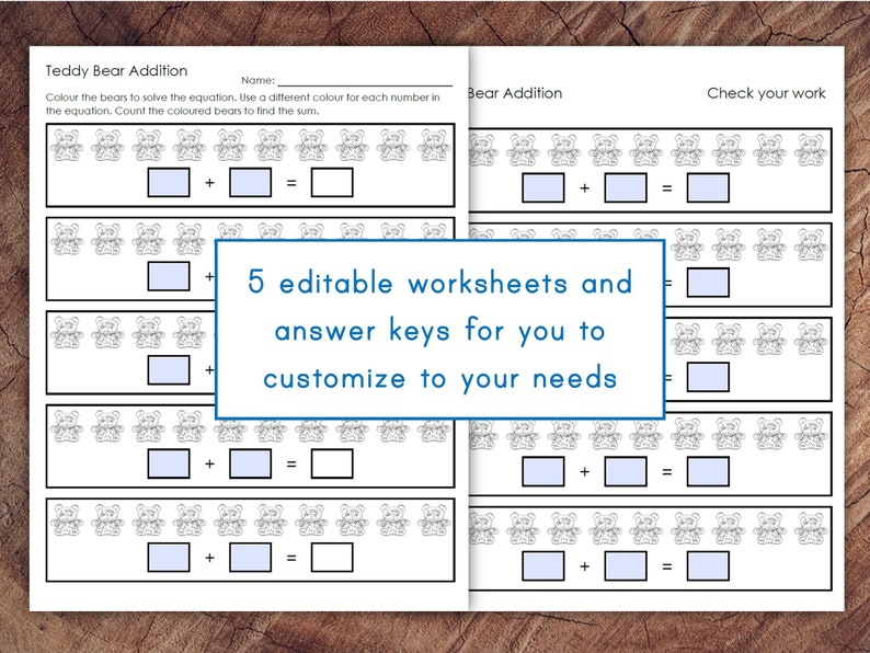 Teddy Bear Count Colour and Add Worksheet Set Sums 1-10 - Etsy