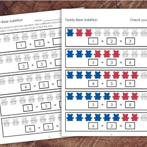 Teddy Bear Count, Colour and Add Worksheet Set, Sums 1-10, Preschool ...