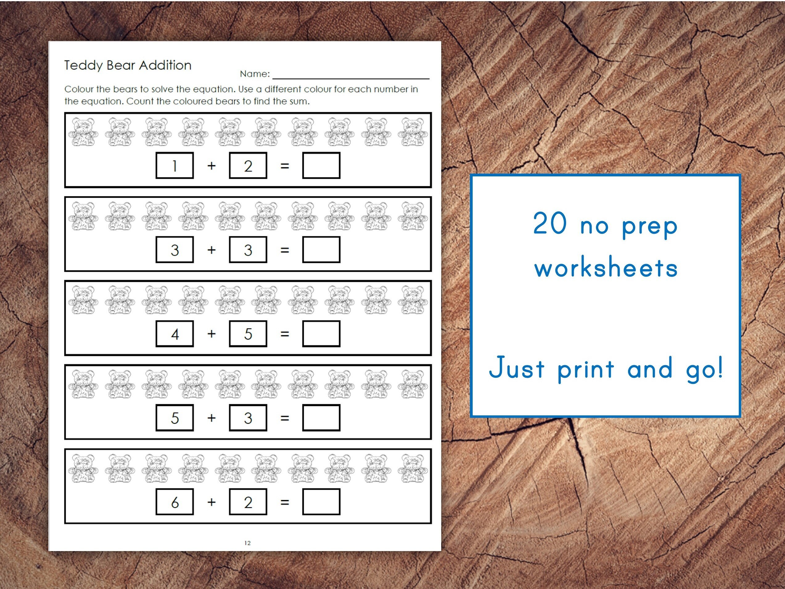 Teddy Bear Count Colour and Add Worksheet Set Sums 1-10 - Etsy UK
