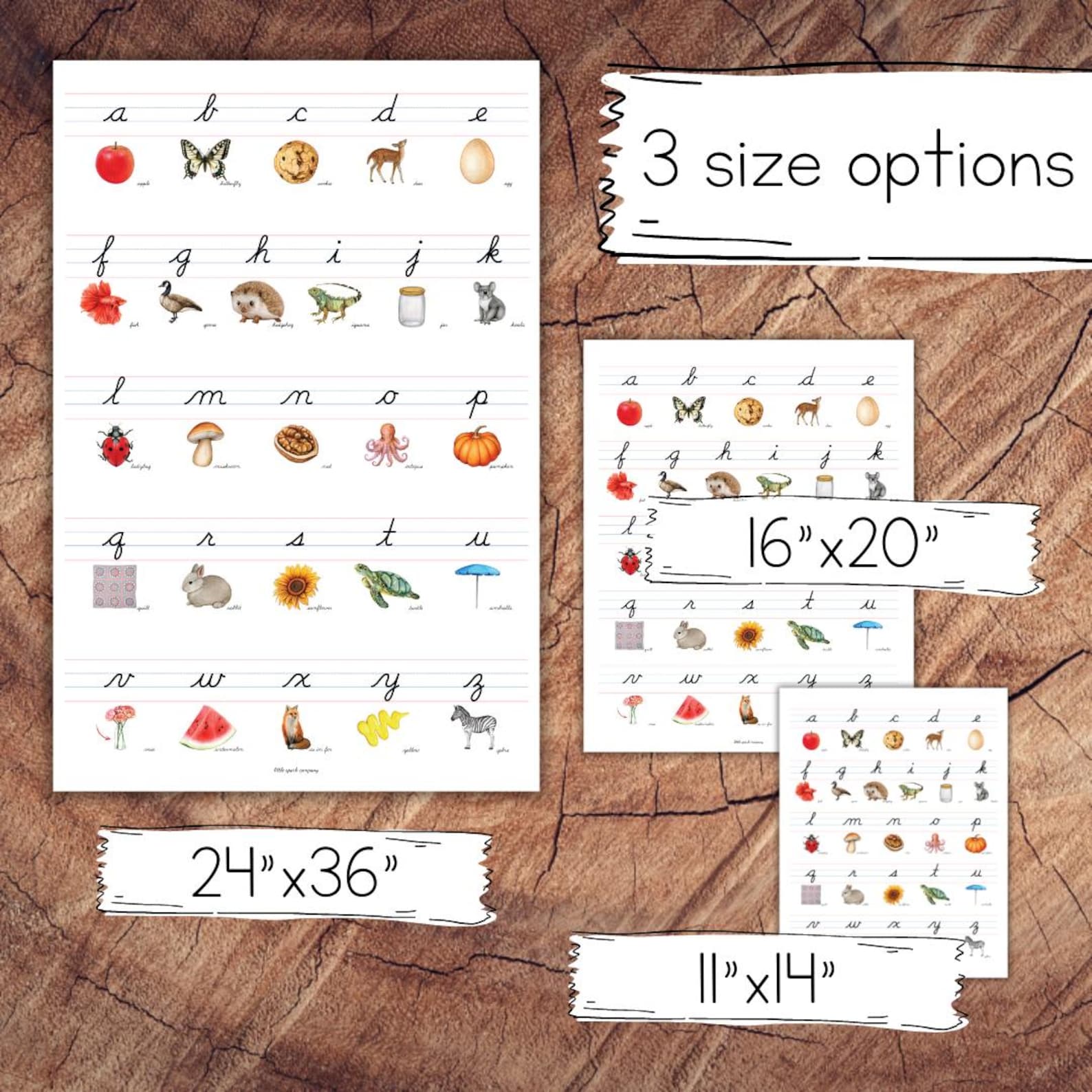 Cursive Lowercase Alphabet Poster, Lined, 3 Size Options - Etsy