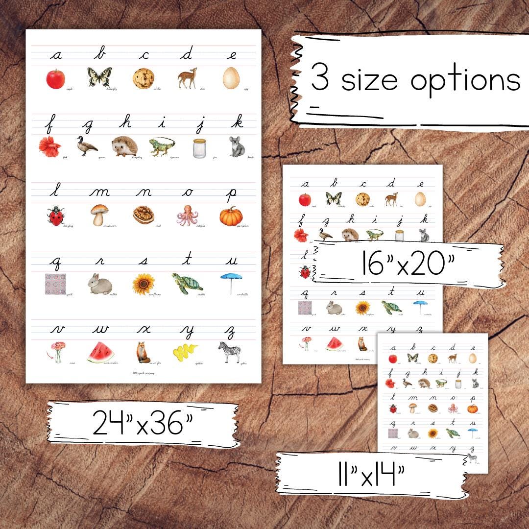 Cursive Lowercase Alphabet Poster, Lined, 3 Size Options - Etsy