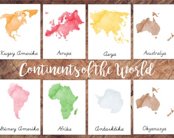 ENGLISH Continents of the World 3-part Card Set Montessori | Etsy