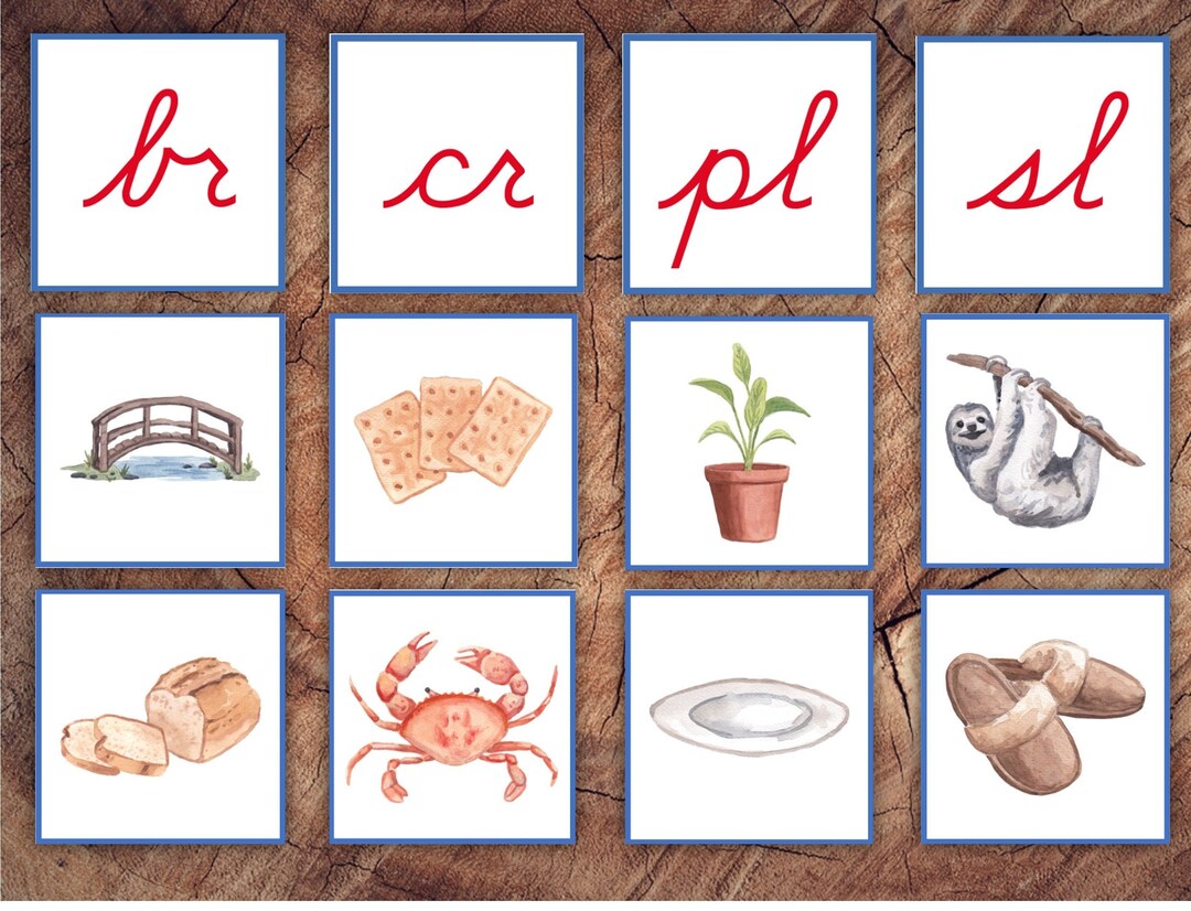 Preschool Consonant Blends Picture Matching Cards, Cursive Edition - Etsy