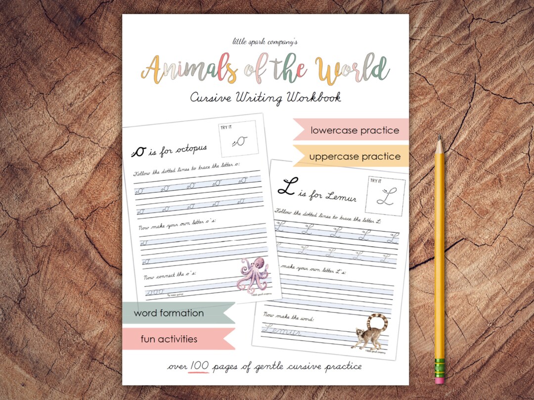 Animals of the World Cursive Workbook, Cursive Handwriting Practice - Etsy