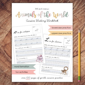 Animals of the World Cursive Workbook, Cursive Handwriting Practice - Etsy