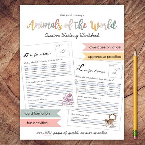 Animals of the World Cursive Workbook Cursive Handwriting - Etsy Canada