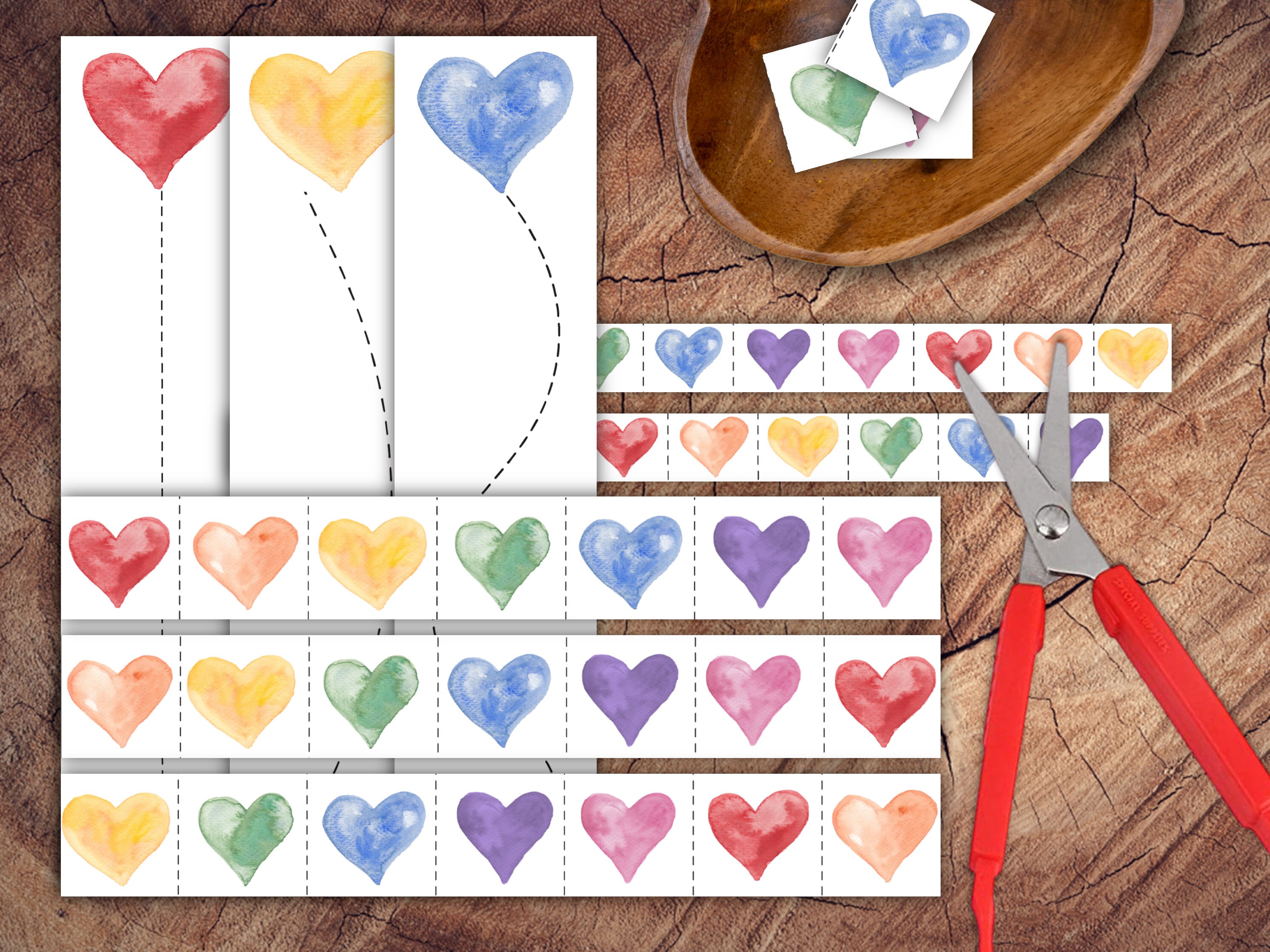 Rainbow Hearts Scissor Strips Set, Preschool Scissor Practice - Etsy