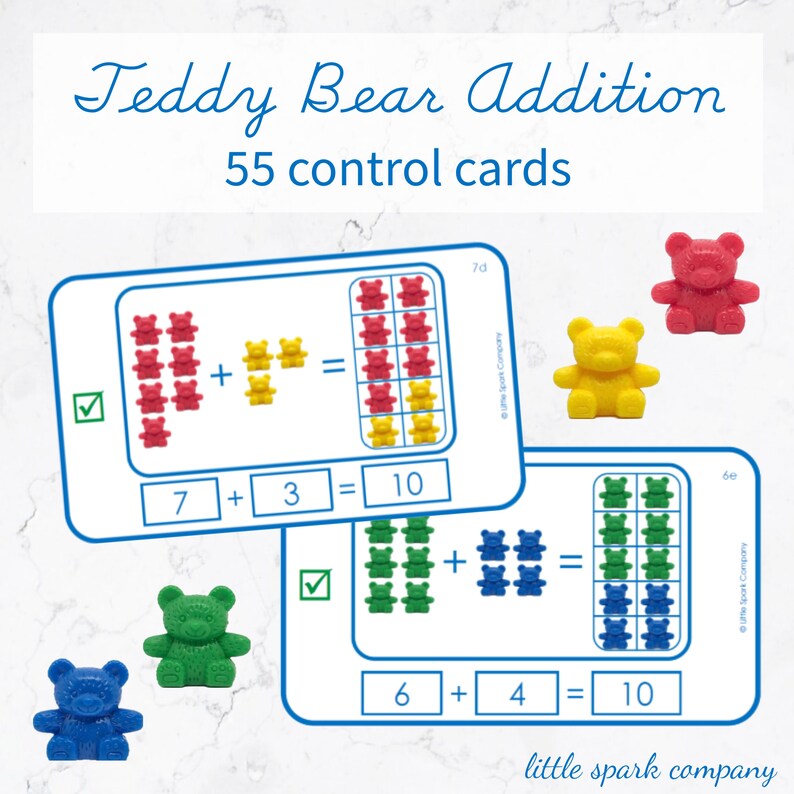 Teddy Bear Addition Cards for Sums 1-10 Preschool Addition | Etsy