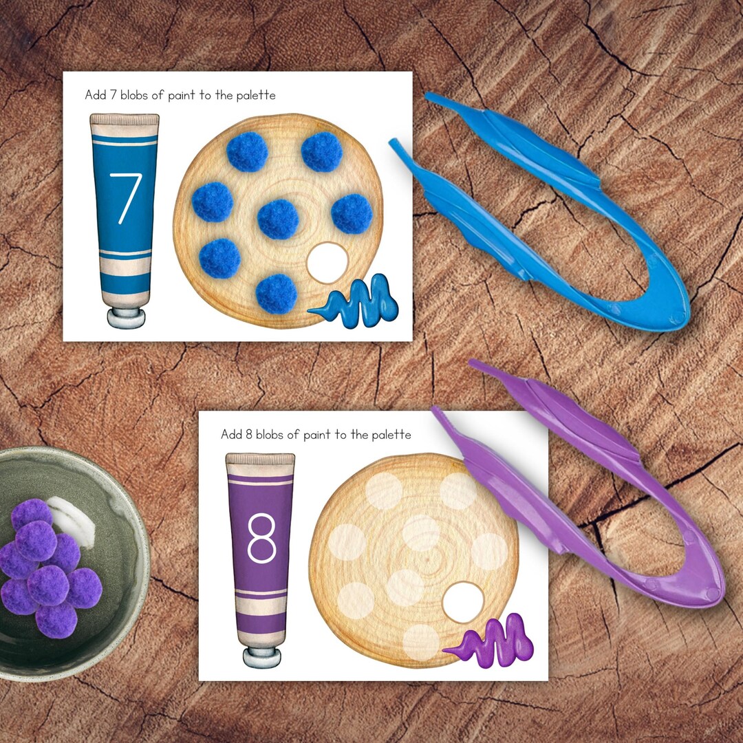 Paint Palette Fine Motor Pom Pom Counting 1-10 - Etsy