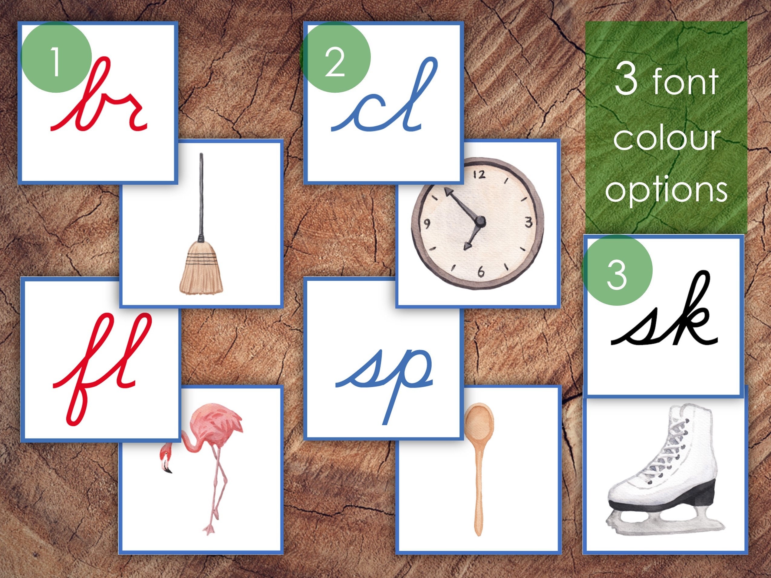 Preschool Consonant Blends Picture Matching Cards Cursive | Etsy