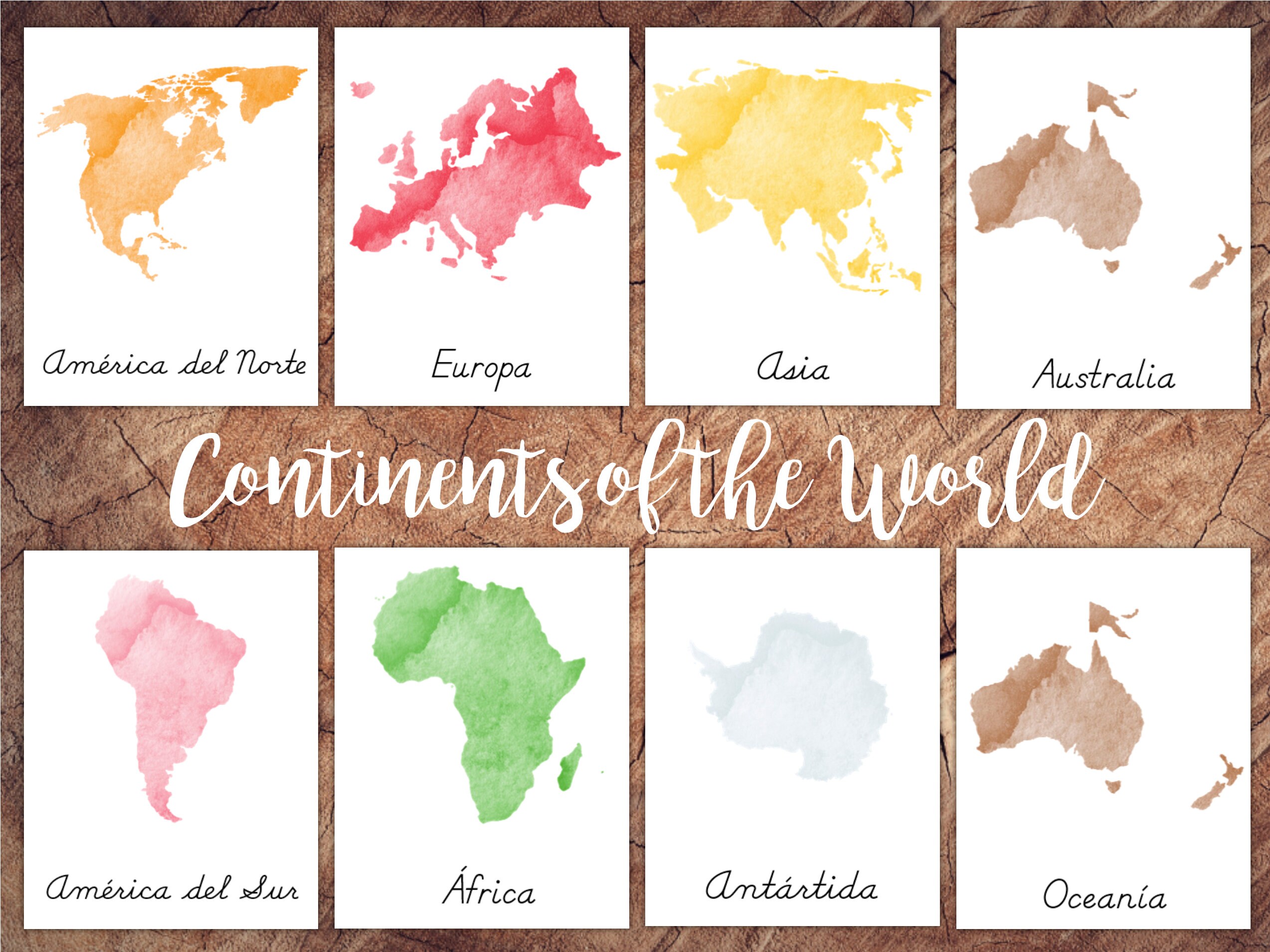 SPANISH Continents of the World 3-part Card Set Montessori - Etsy