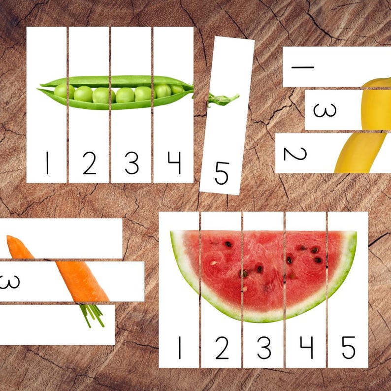 Fruits and Vegetables Number Puzzles 1-5, Number Recognition, Order - Etsy