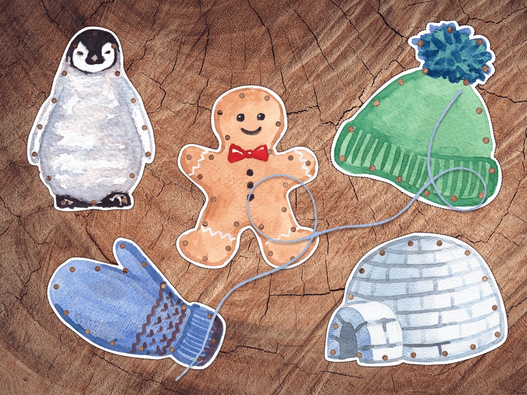 Winter Wonderland Lacing Card Set, Large Format, Preschool Fine Motor ...